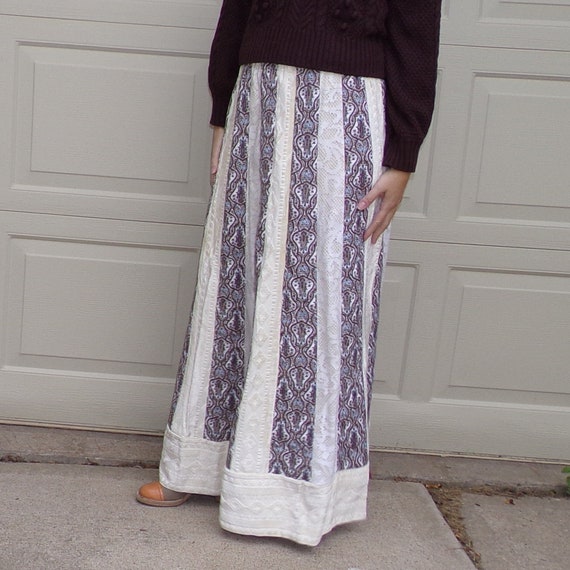 1970's CHESSA DAVIS maxi SKIRT fall patchwork 70's S … - Gem