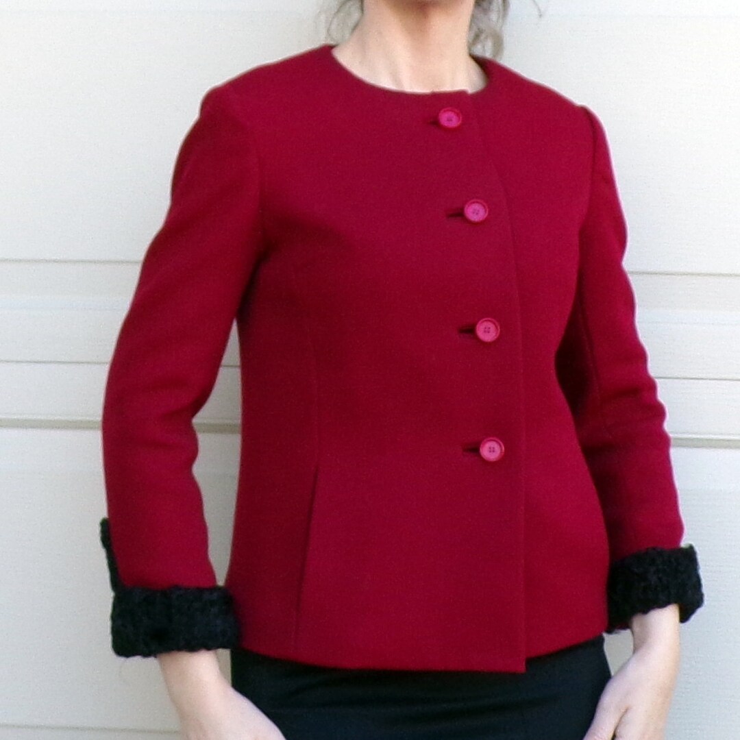Bonwit Teller RED WOOL JACKET Astrakhan Fur Trim S D4 - Etsy