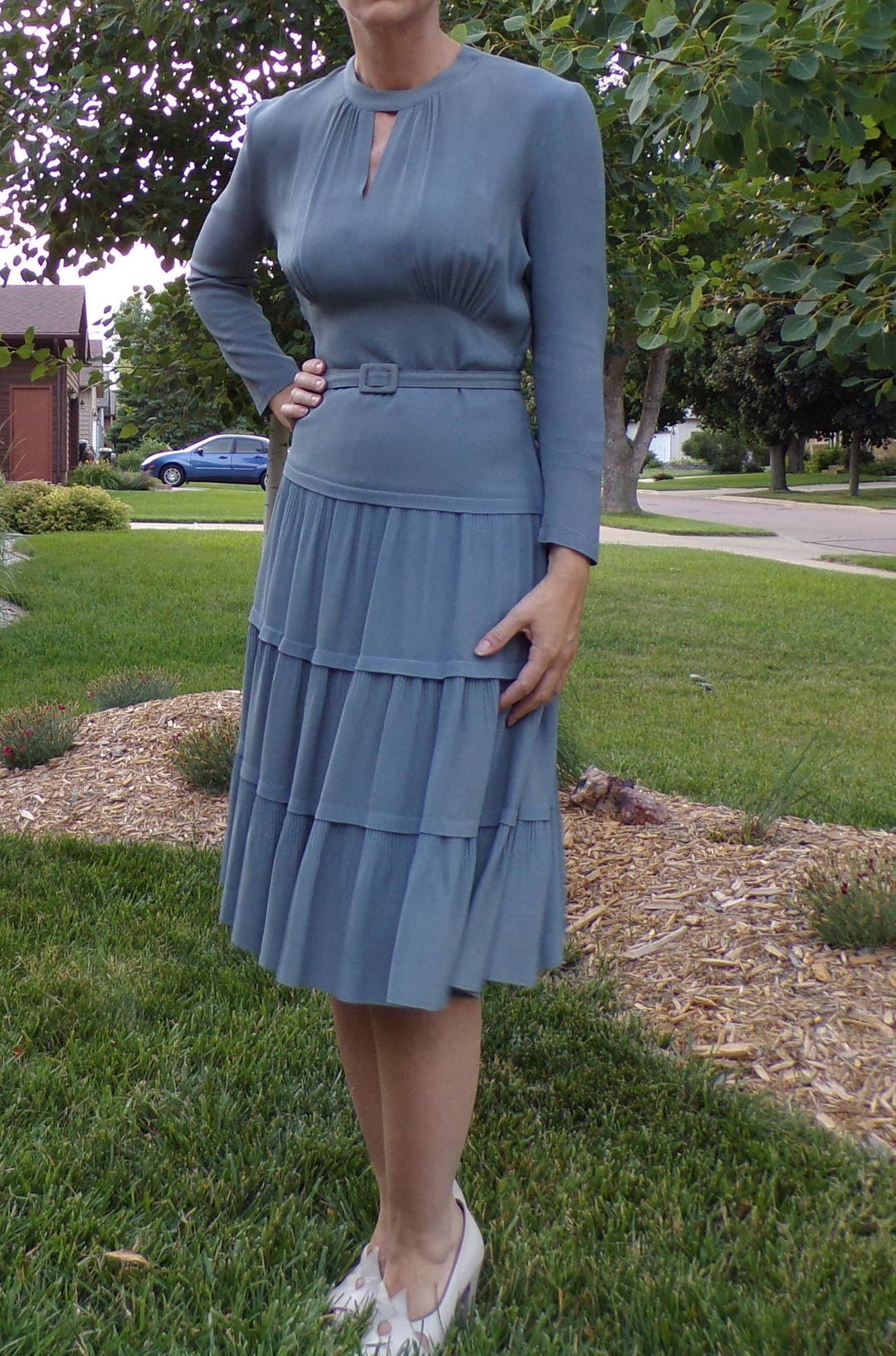 30's 40's CADET BLUE DRESS Rayon Crepe Belted 1930's Xs S - Etsy