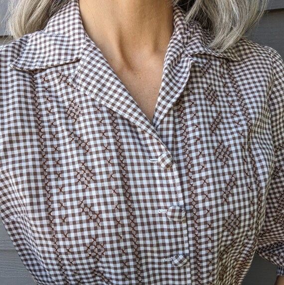 GINGHAM BLOUSE with chicken scratch EMBROIDERY S (N10) - Gem