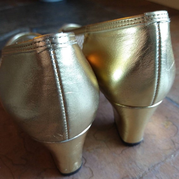 1970's GOLDEN FISHNET sheer mesh HEELS 70's 9.5 (D9) - Gem