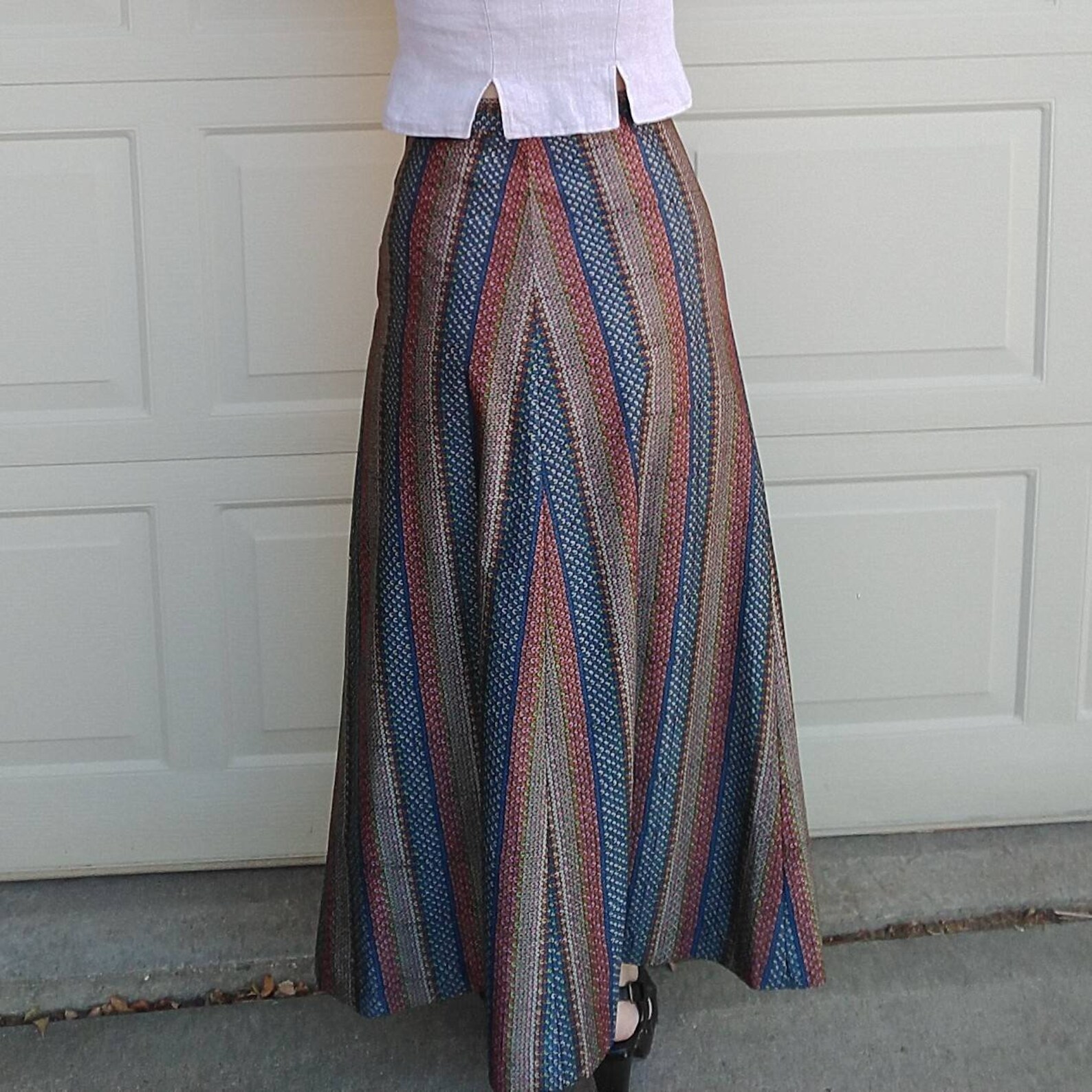 HIGH WAISTED maxi SKIRT 1970's 70's xs S G4 | Etsy