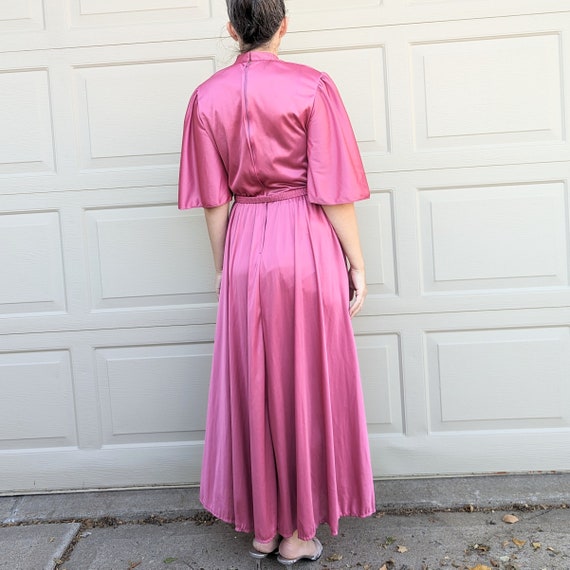 1970's pink DISCO MAXI DRESS 70's M (H3) - Gem