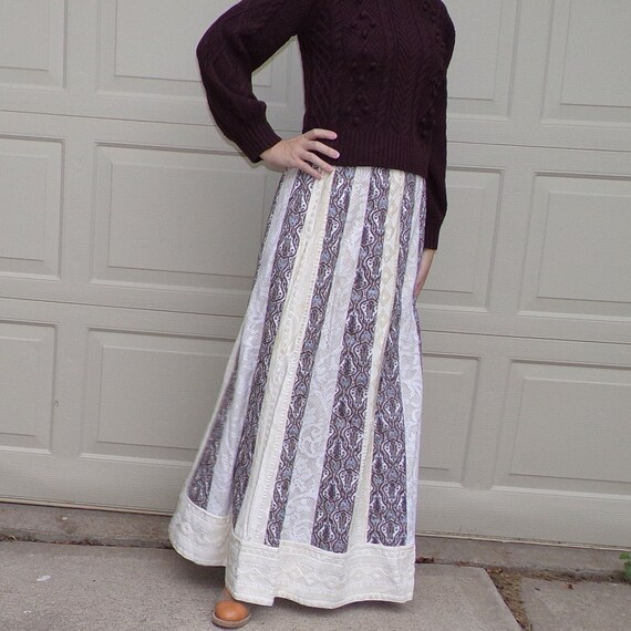 1970's CHESSA DAVIS maxi SKIRT fall patchwork 70's S … - Gem