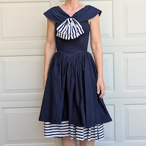 1980's Does 1950's NAUTICAL BASQUE Waist DRESS Xs (03) - Etsy