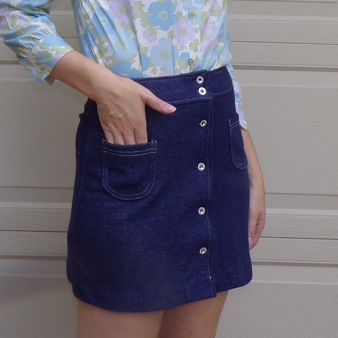 1970's Pam Bee DENIM LOOK MINI Knit Skirt 70's S C9 - Etsy