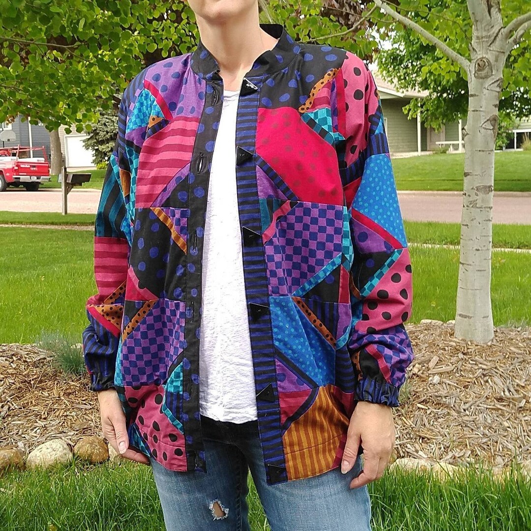 1980's 80's PATCHWORK JACKET Jeweltone New Wave H7 - Etsy