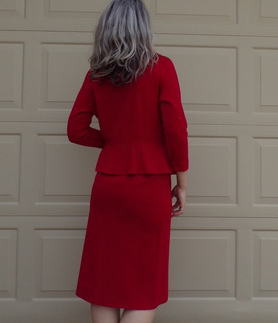 kimberly RED WOOL knit SUIT pencil skirt peacoat S (K… - Gem