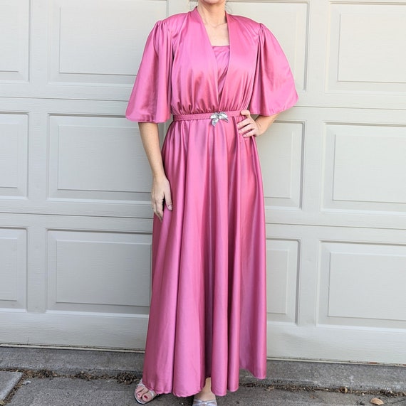 1970's pink DISCO MAXI DRESS 70's M (H3) - Gem