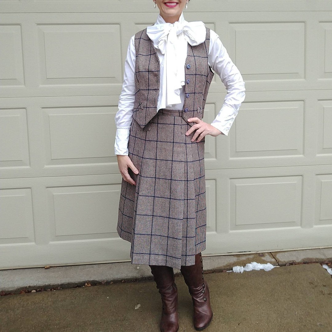1970s MENSWEAR INSPIRED SET Plaid Wool Skirt and Vest 70s S K2 - Etsy