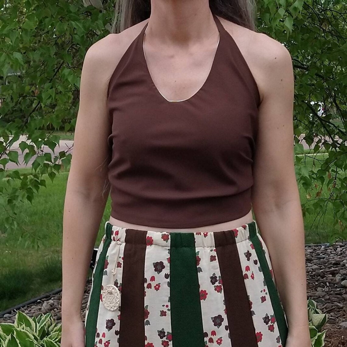 REVERSIBLE HALTER TOP Sexy Open Back Polka Dot Brown Xs S E3 - Etsy