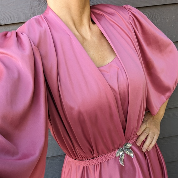1970's pink DISCO MAXI DRESS 70's M (H3) - Gem