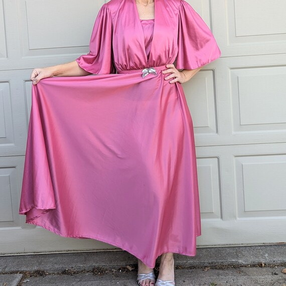 1970's pink DISCO MAXI DRESS 70's M (H3) - Gem