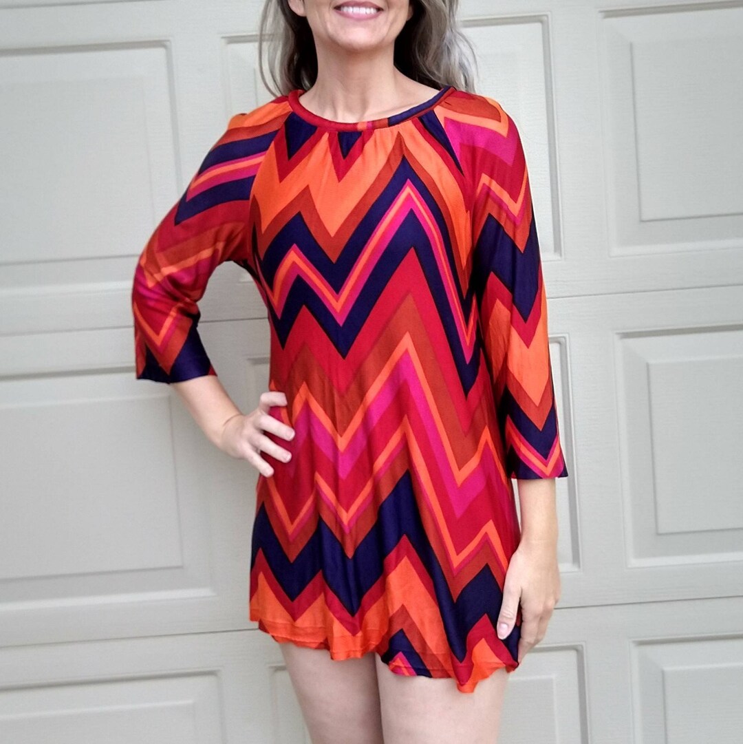 SILKY MOD Micro MINI Shift Dress or Tunic Top Indorables Zig Zag M (D4 ...