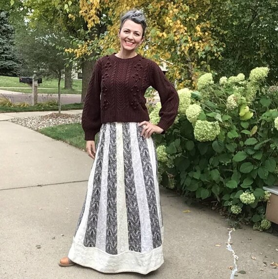 1970's CHESSA DAVIS maxi SKIRT fall patchwork 70's S … - Gem