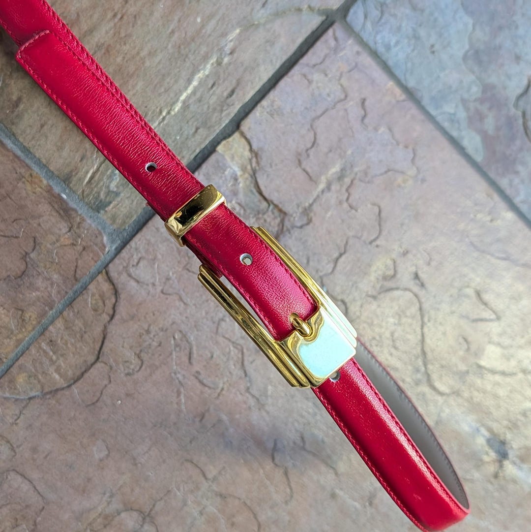 Vintage SKINNY RED BELT 1980's Leather S (Q1) - Etsy