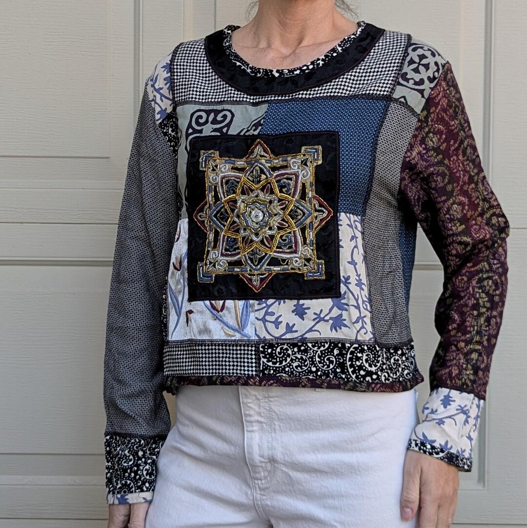 1990's PATCHWORK BOHO TOP 90's Artsy M - Etsy