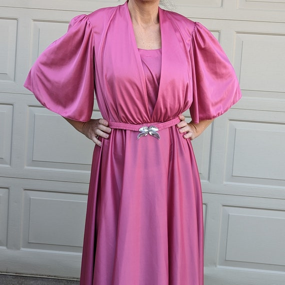 1970's pink DISCO MAXI DRESS 70's M (H3) - Gem