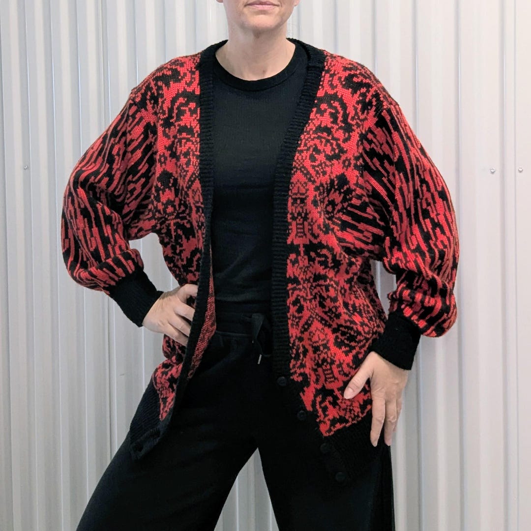 1980's OVERSIZED CARDIGAN SWEATER 80's Slouch M L (K4) - Etsy