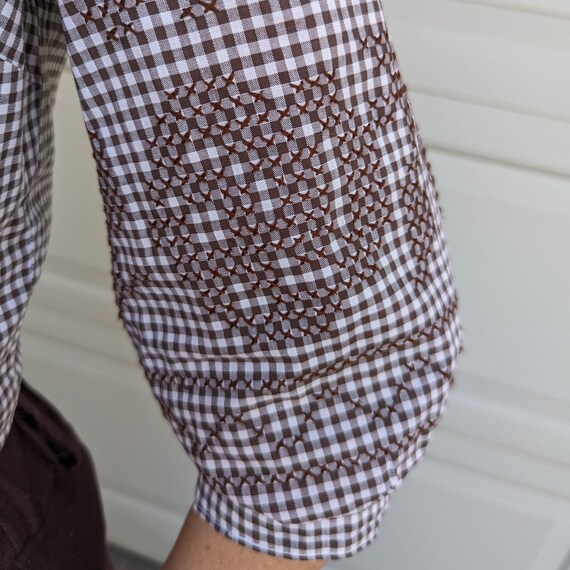 GINGHAM BLOUSE with chicken scratch EMBROIDERY S (N10) - Gem