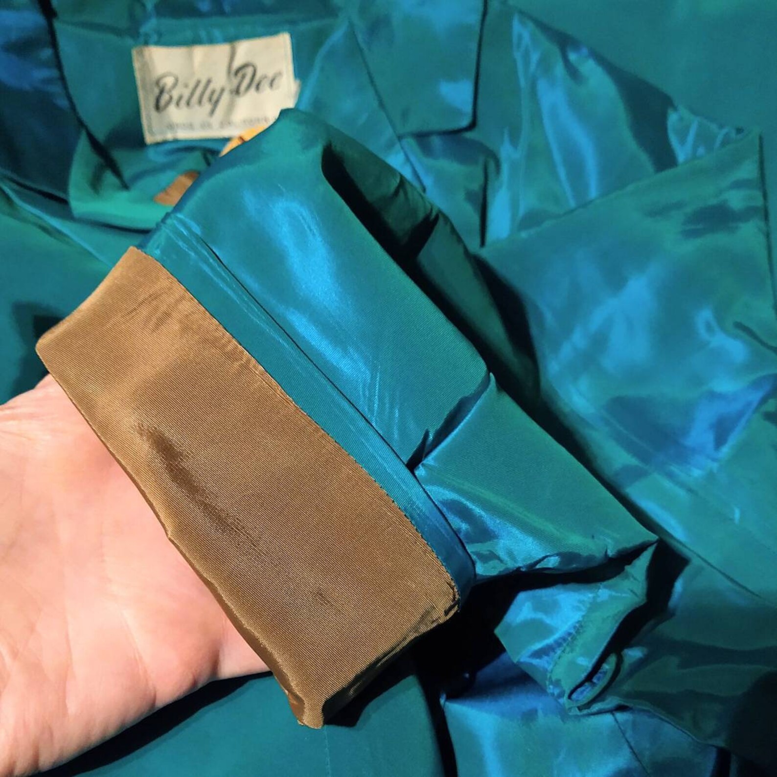Amazing BILLY DEE Iridescent GREEN Teal Taffeta Shirtwaist | Etsy