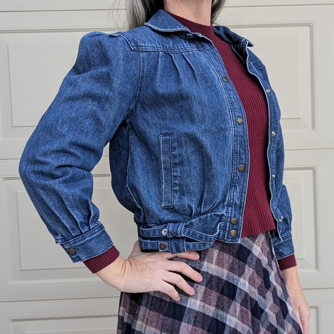1980's DENIM JEAN JACKET Puff Sleeves 80's S (H10) - Etsy
