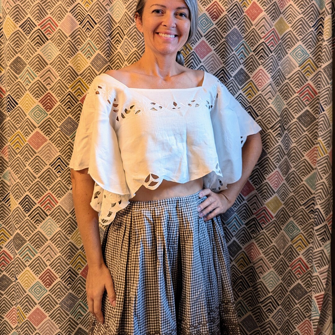 Cropped Top BLOUSE Made From a VINTAGE TABLECLOTH S (F9) - Etsy