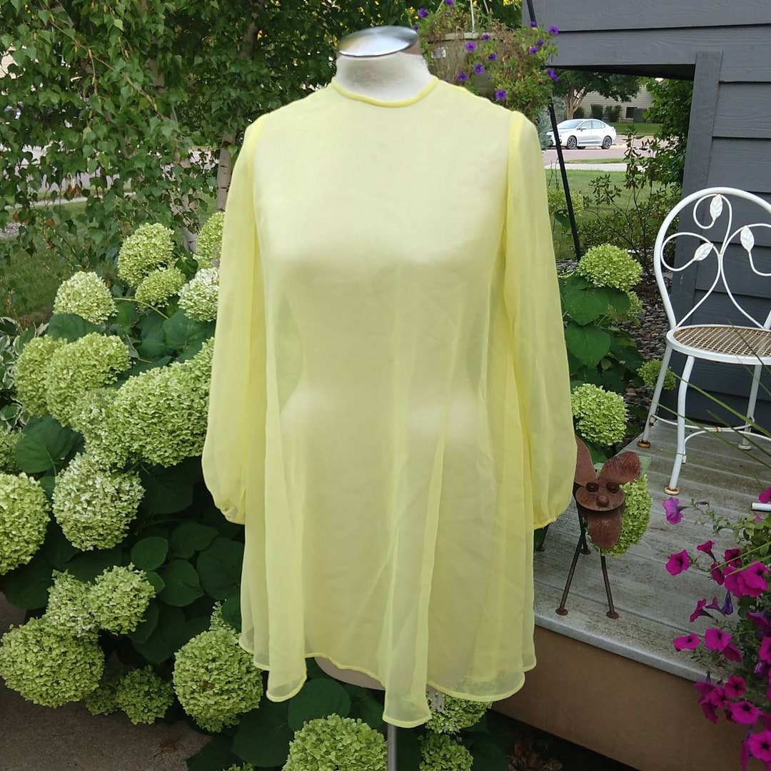 SHEER MOD BLOUSE Yellow Chiffon Swing Top S M (B11) - Etsy