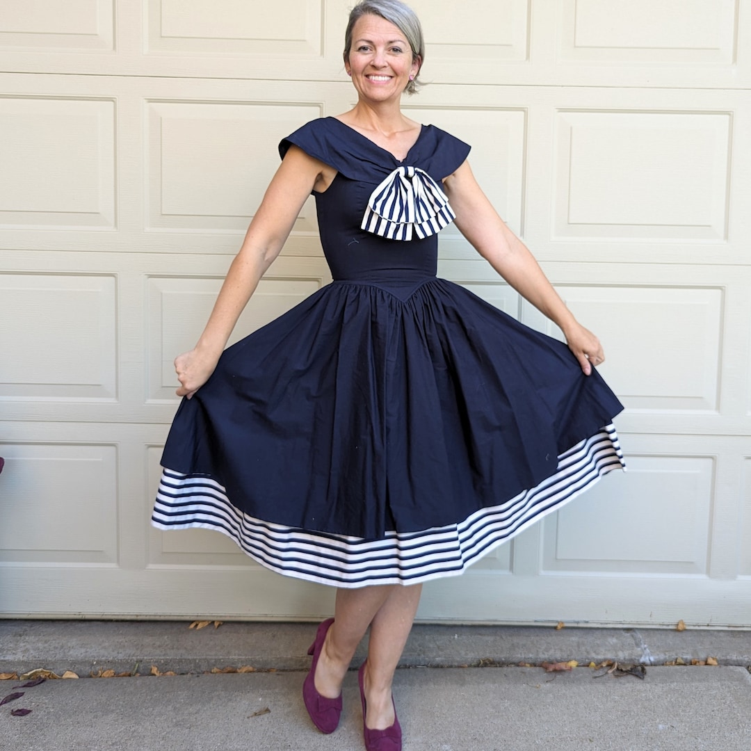 1980's Does 1950's NAUTICAL BASQUE Waist DRESS Xs (03) - Etsy