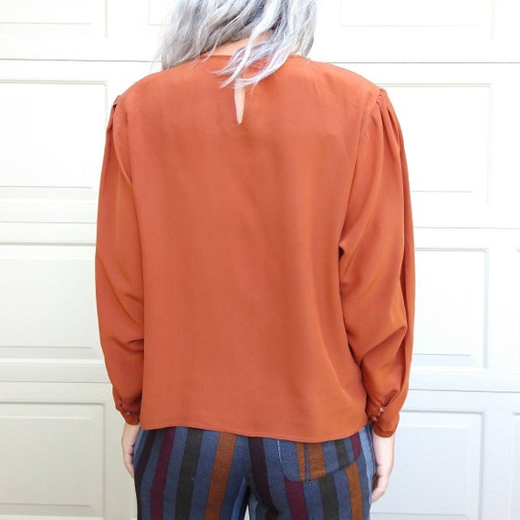 RUST SILK BLOUSE 1980's 80's M (A11) - Gem