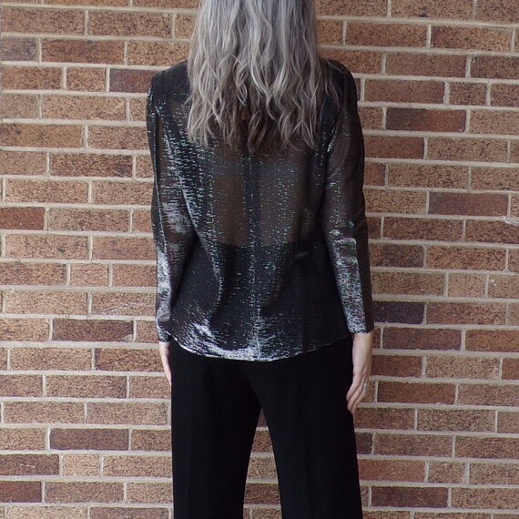 SILVER and BLACK sheer BLOUSE 1970's 1980's S (E9) - Gem