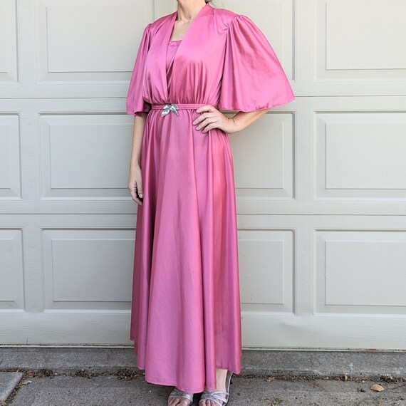 1970's pink DISCO MAXI DRESS 70's M (H3) - Gem