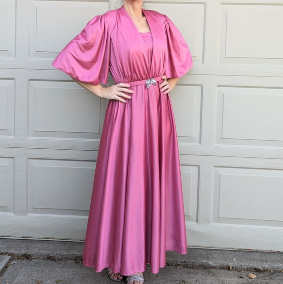 1970's pink DISCO MAXI DRESS 70's M (H3) - Gem