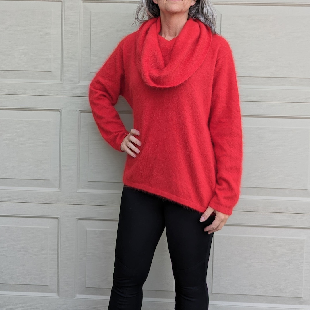 RED ANGORA SWEATER Cowl Turtleneck 2X O1 - Etsy