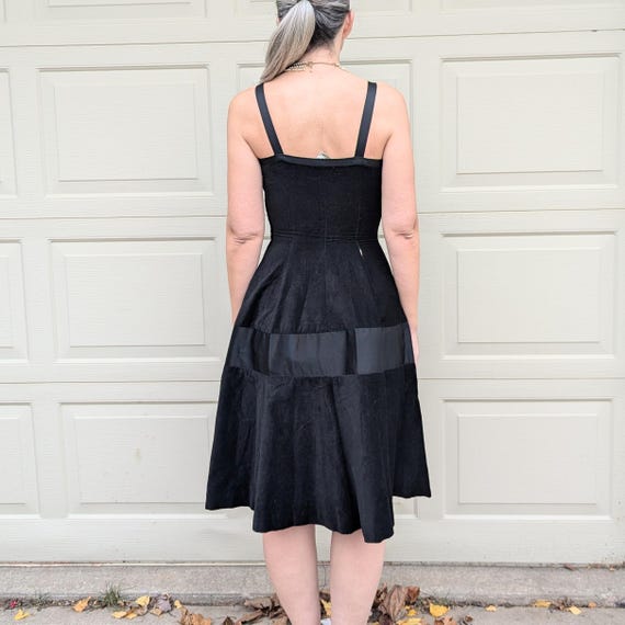 1950's doris dodson BLACK CORDUROY DRESS fit n flare … - Gem