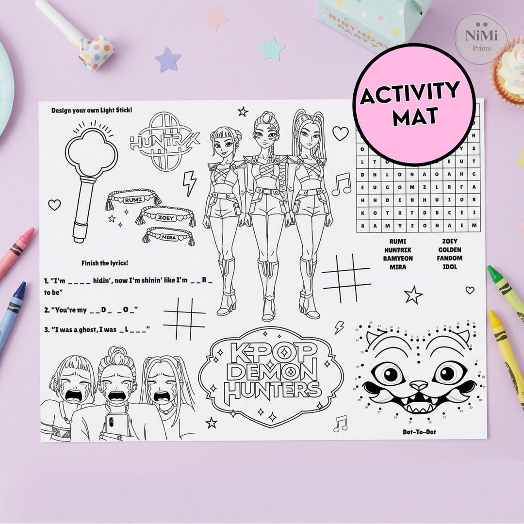 K-pop Demon Hunters Activity Mat | Printable Kids Party Activity Sheet ...