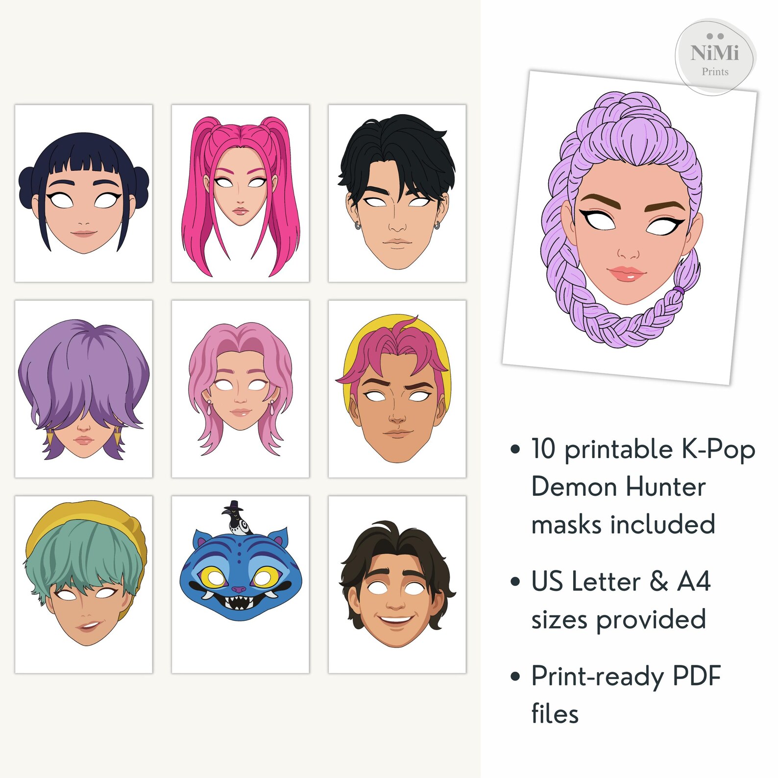 K-pop Demon Hunter Masks | Printable Party Masks | Kids Party Activity ...