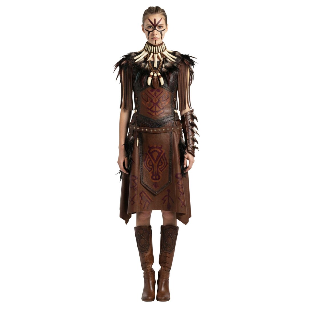 Tribal Leather Warrior Fringe Dress - Handmade Boho Medieval Outfit ...