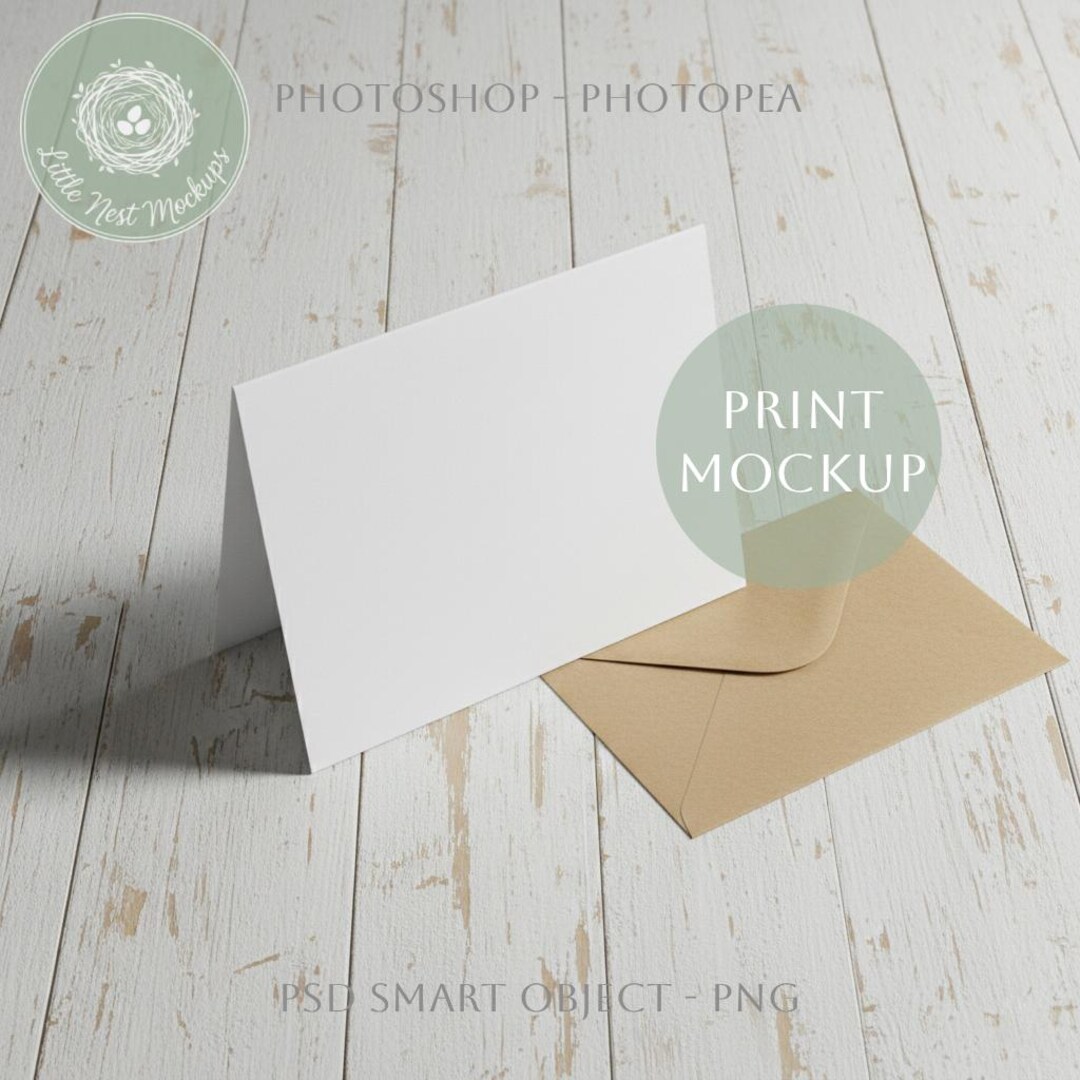 Greeting Card Mockup, Horizontal Blank White Folded Card Art Display ...