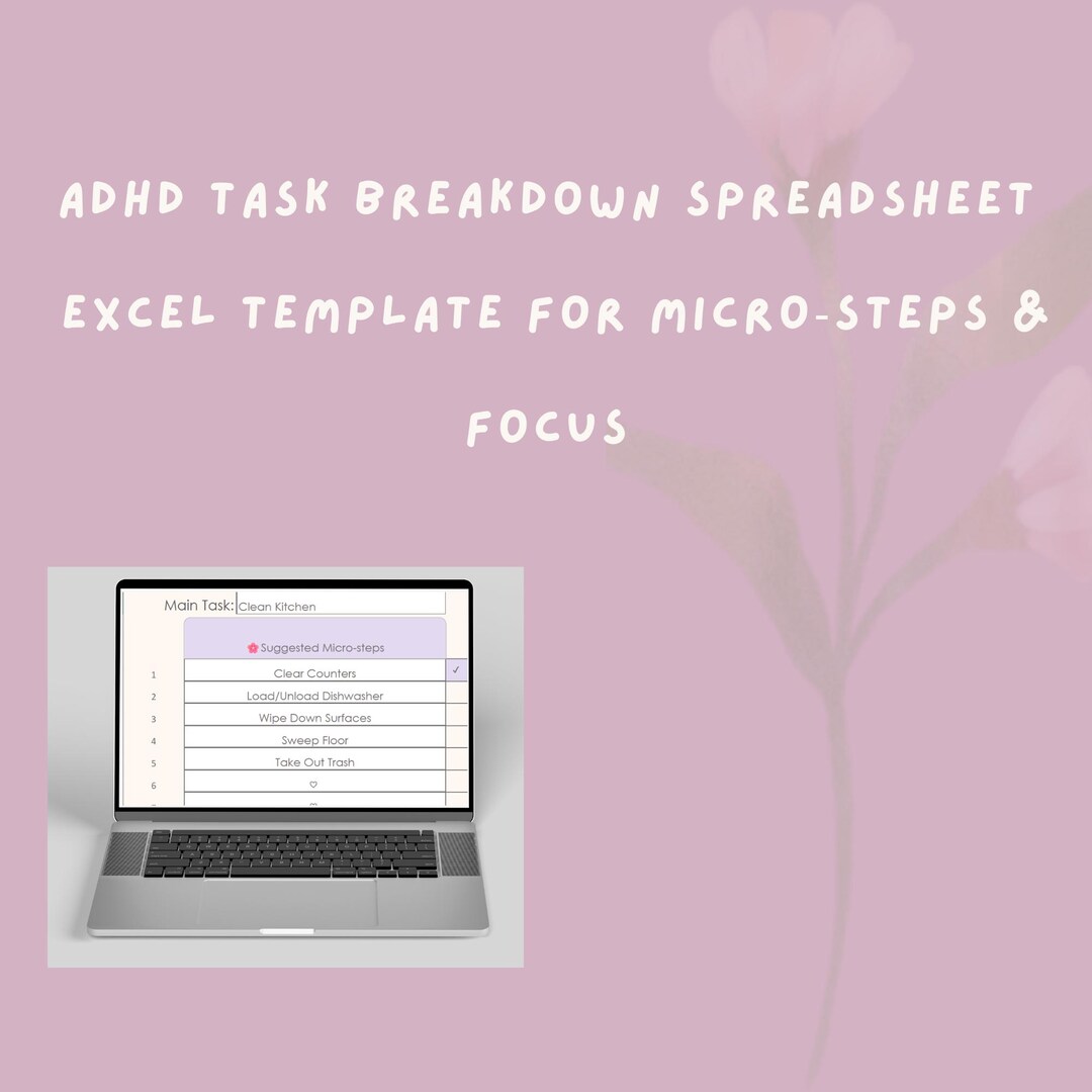 ADHD Task Breakdown Excel Template, Micro-step Planner, Focus Support ...