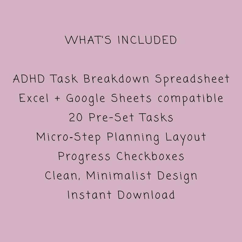 ADHD Task Breakdown Excel Template, Micro-step Planner, Focus Support ...