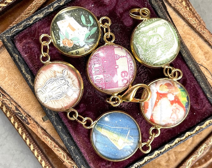 Vintage Postage Stamps Under Glass Jewelry Postal Worker Gift Bracelet ...