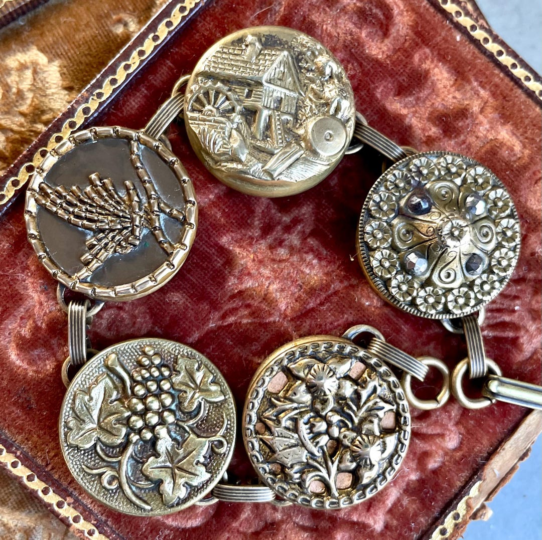 Grapes and Vines Mill House Wheel Antique Button Bracelet Picture ...