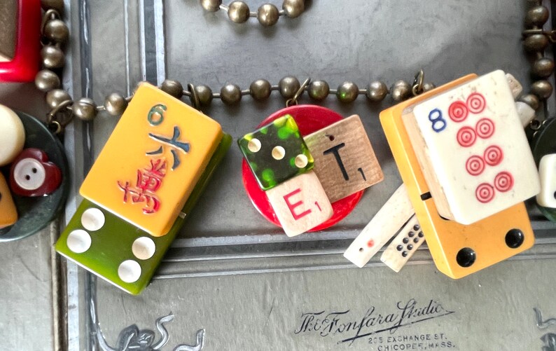 Bakelite Game Pieces Necklace Statement Assemblage Bone - Etsy