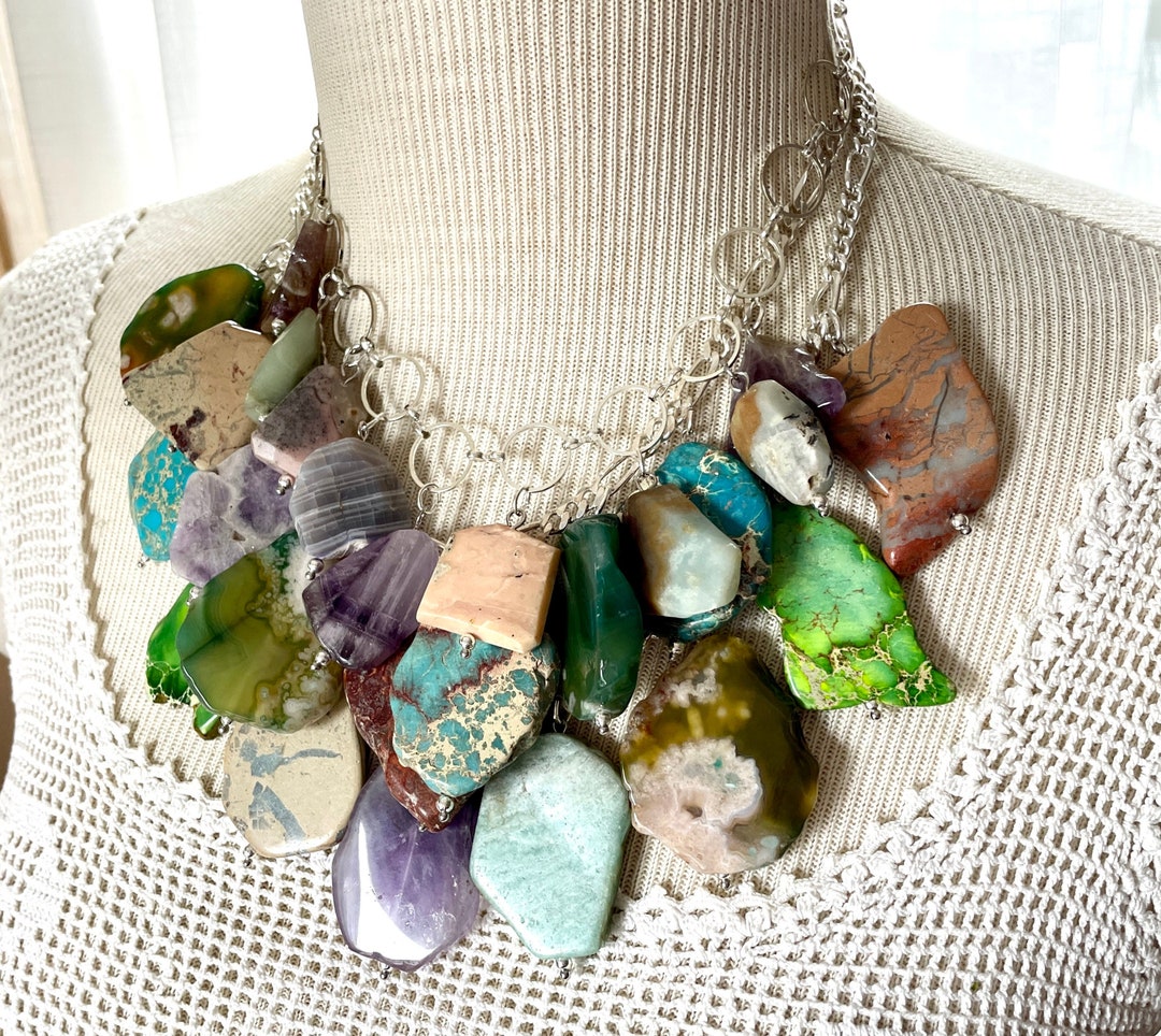 Collar Necklace Flat Slab Natural Stone Remnant Stones Amethyst ...