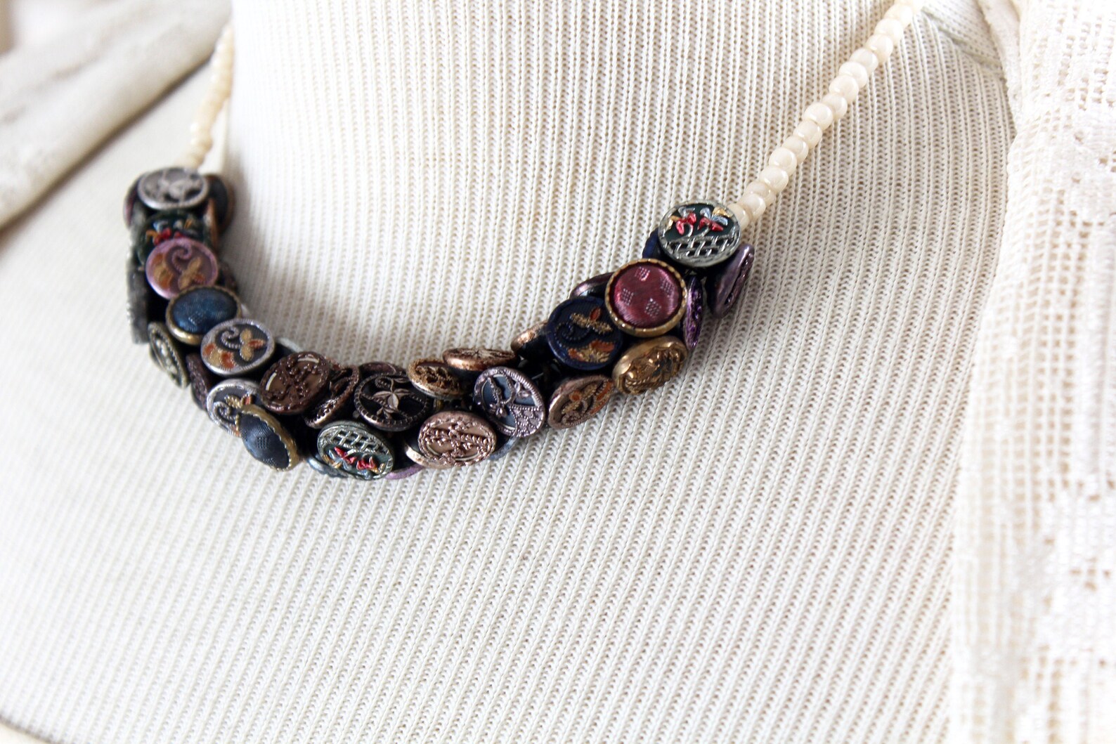 Charm String Style Antique Metal Button Necklace Vintage - Etsy