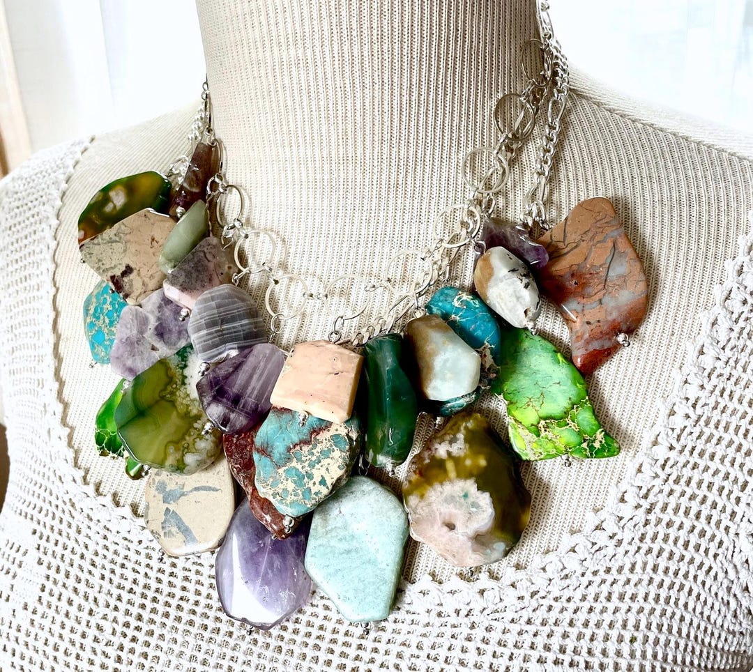 Collar Necklace Flat Slab Natural Stone Remnant Stones Amethyst ...