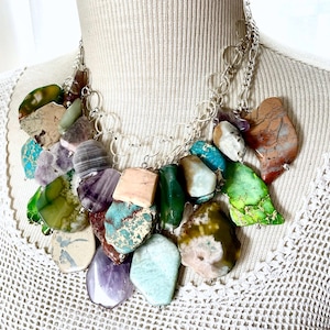 Collar Necklace Flat Slab Natural Stone Remnant Stones Amethyst ...
