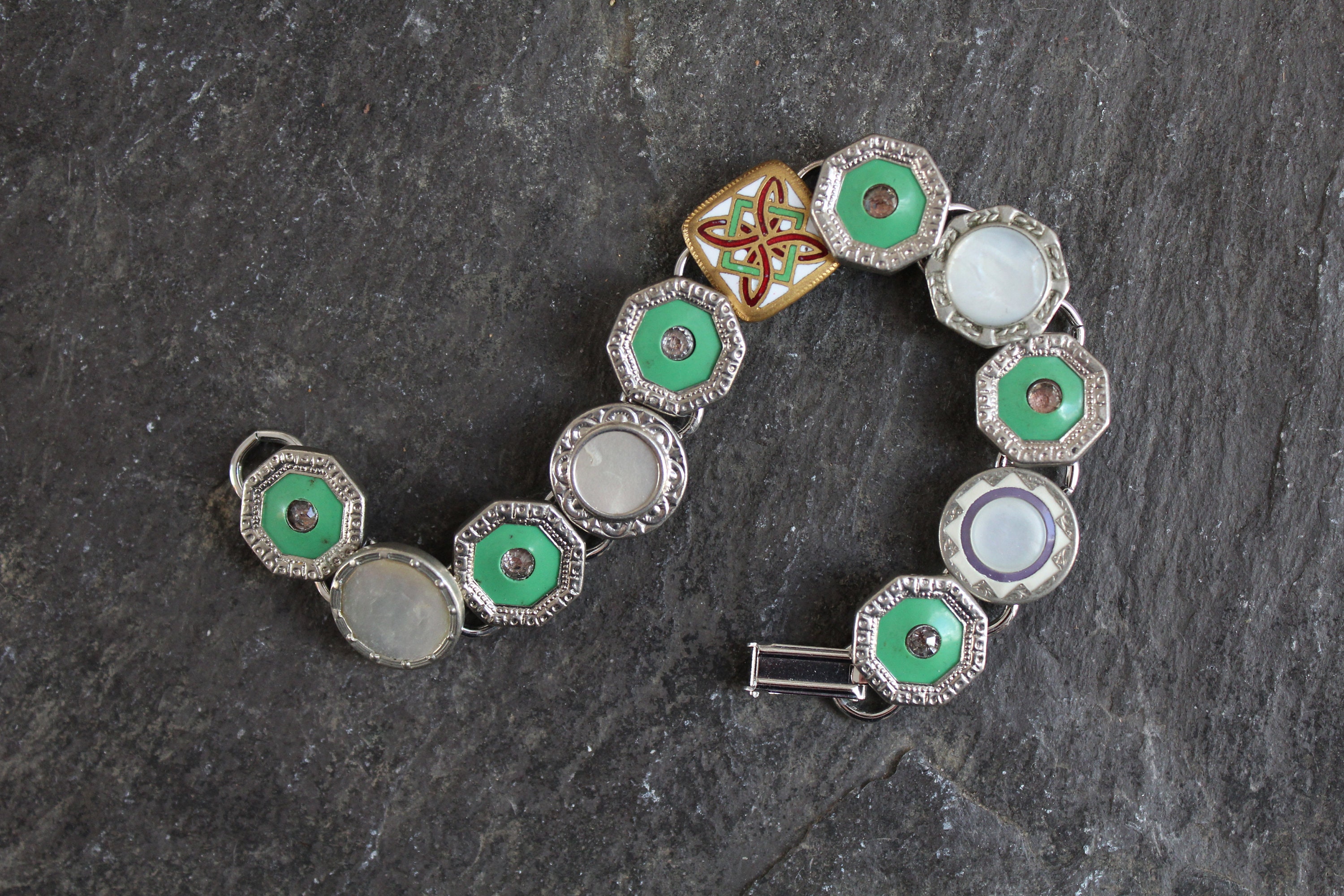 Antique Green Cufflink Bracelet Silver Vintage Bracelet Mens Jewelry ...