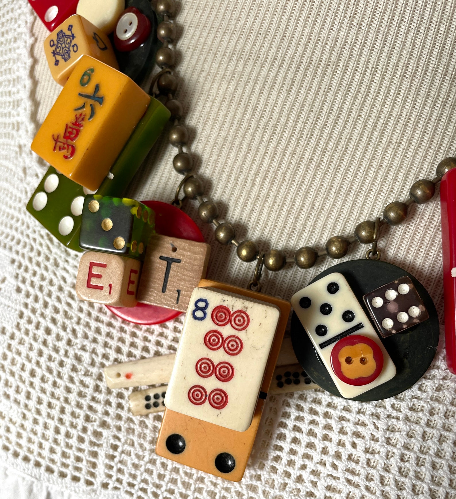 Bakelite Game Pieces Necklace Statement Assemblage Bone - Etsy